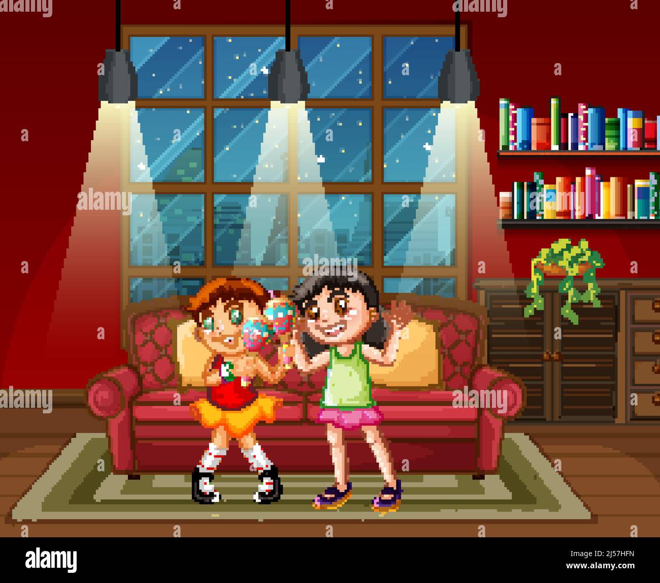 Two cute little girls playing Stock Vector Images - Alamy