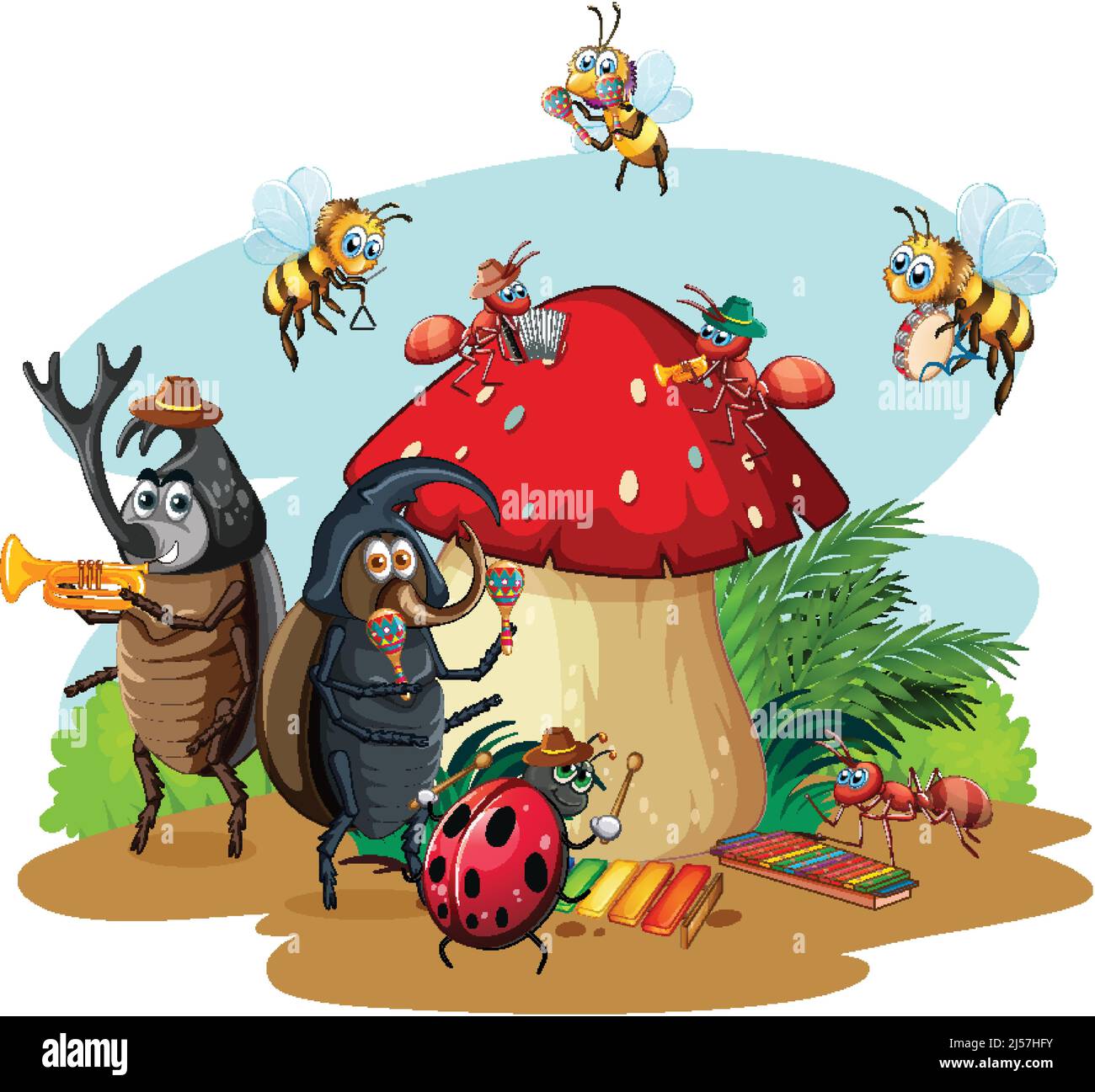 Group of beetles and bees cartoon character illustration Stock Vector ...