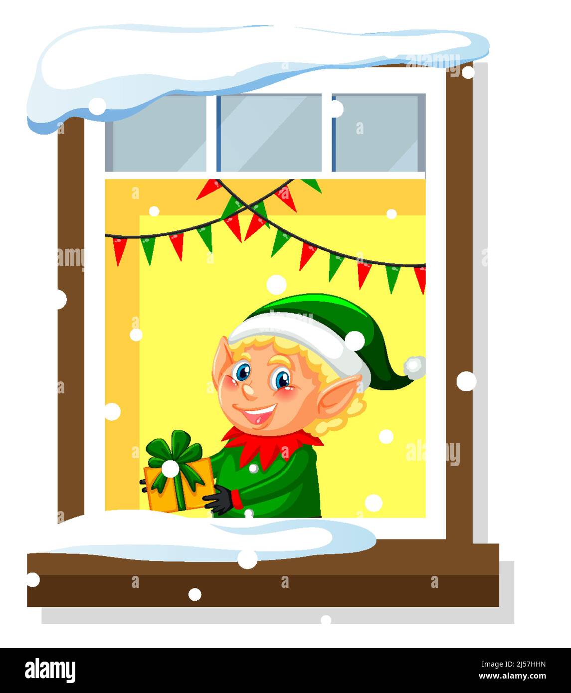 View through the window of Christmas elf illustration Stock Vector ...