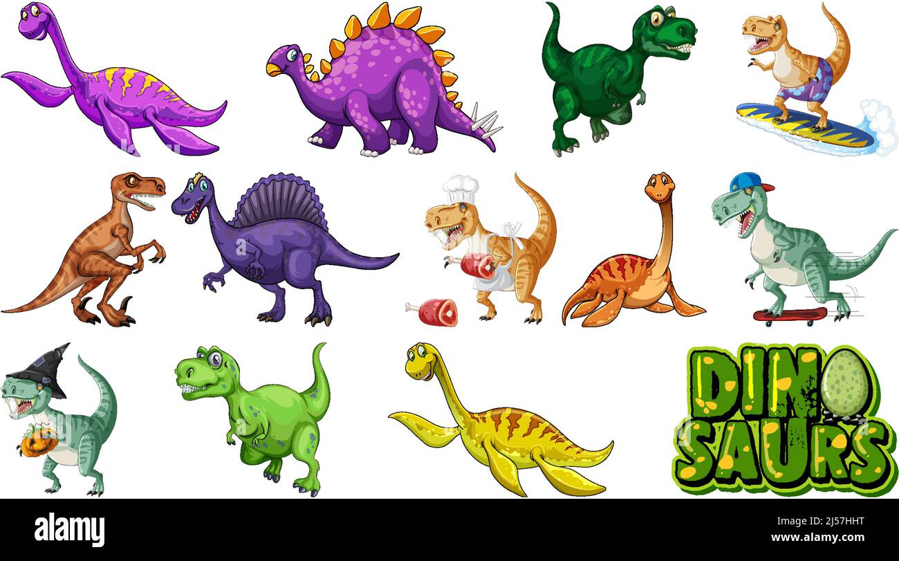 Many dinosaurs on white background illustration Stock Vector Image ...