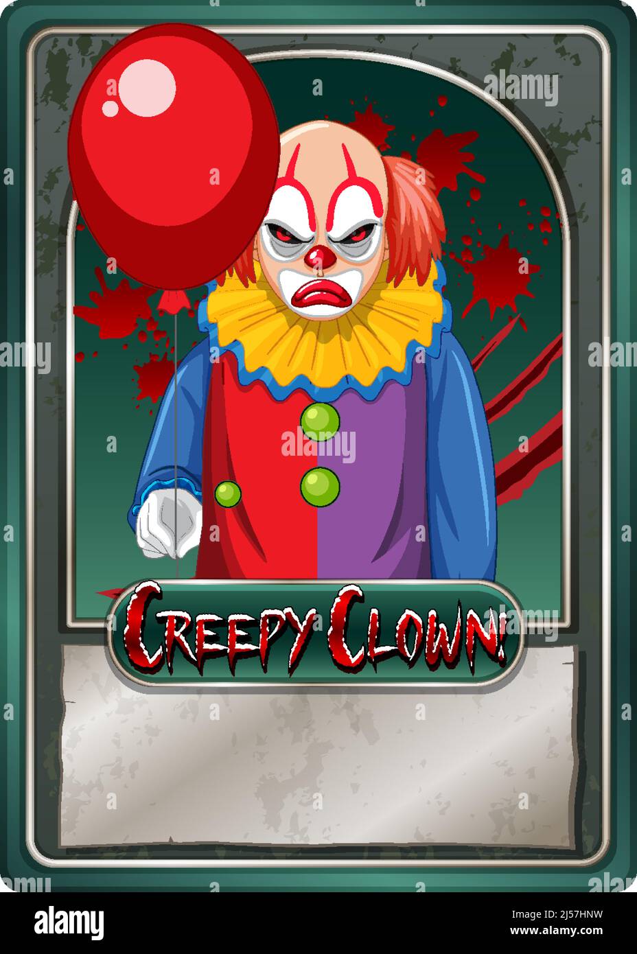 Creepy clown character game card template illustration Stock Vector ...