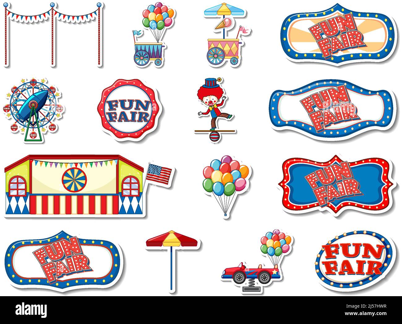 Sticker set of amusement park and fun fair objects illustration Stock ...
