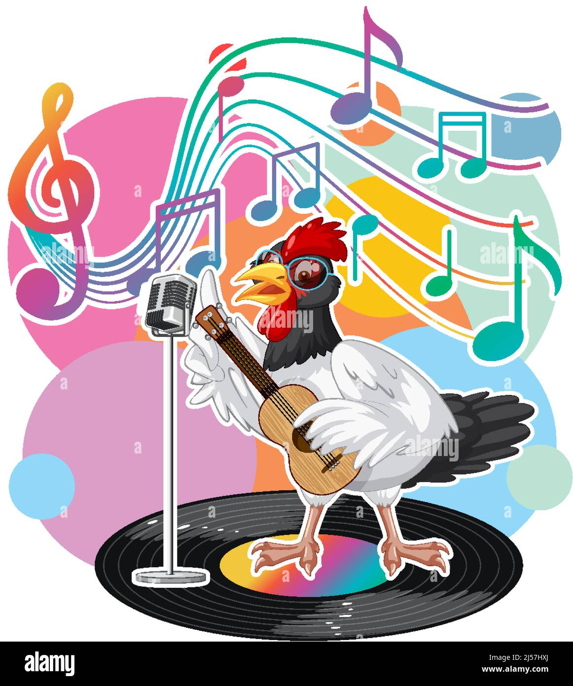 Singer chicken cartoon with music melody symbols illustration Stock ...