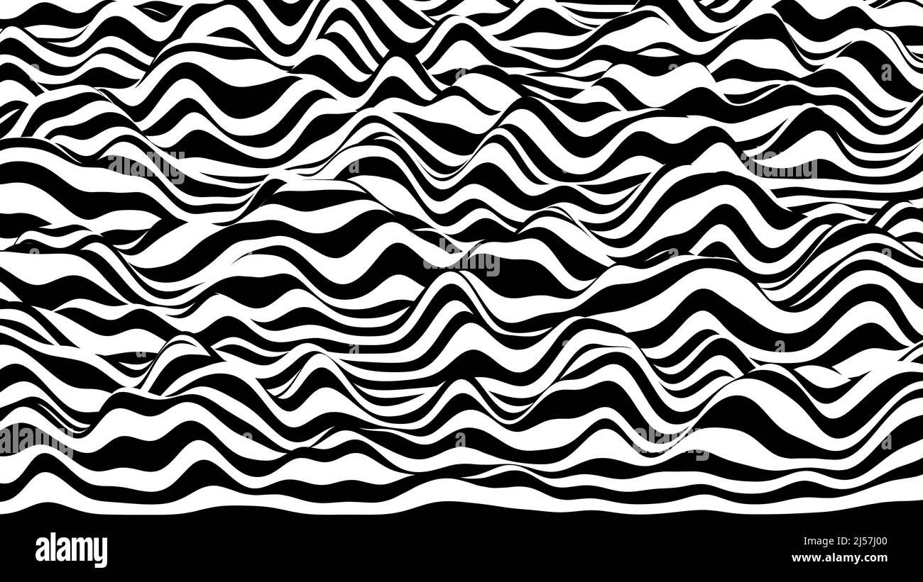 Trendy 3D zebra black and white stripes distorted backdrop. Procedural ...