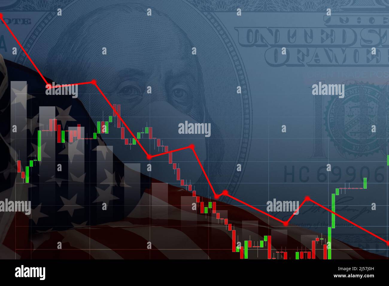 Stock Market Chart on Blue Background. share drop down Stock Photo - Alamy