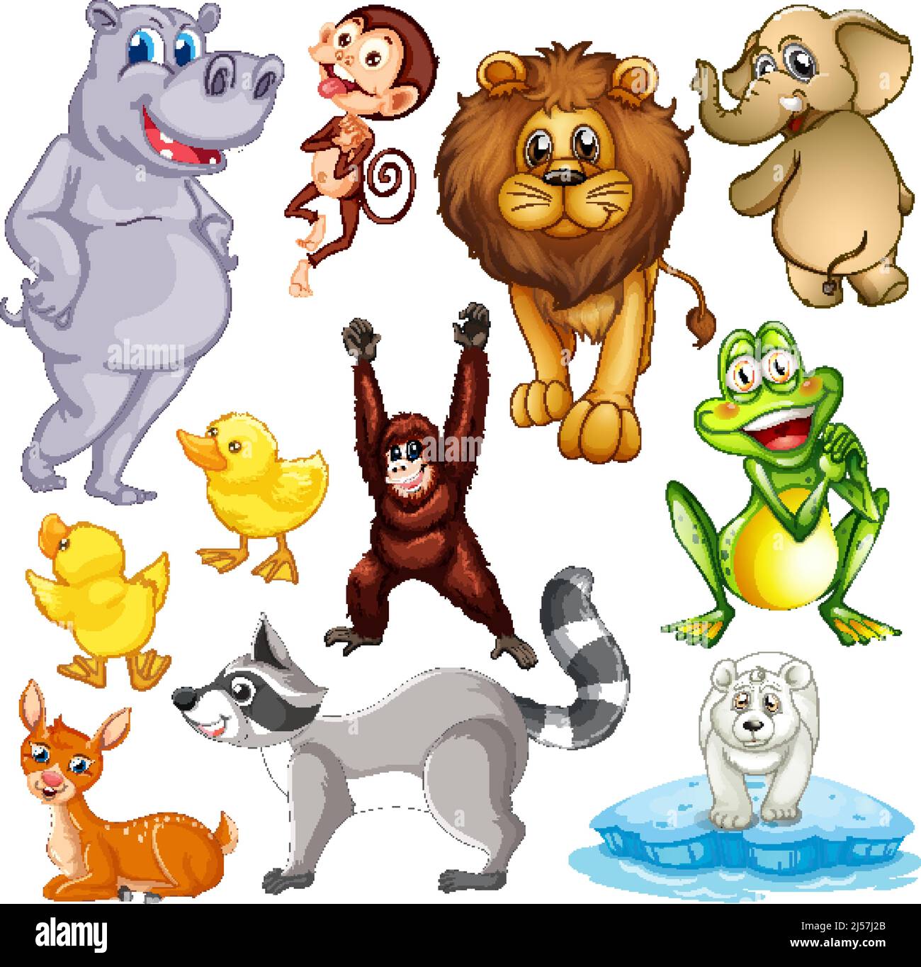 Cute animals cartoon set on white background illustration Stock Vector ...