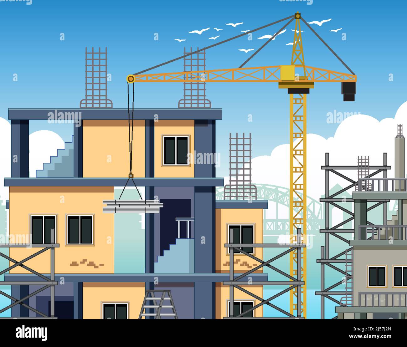 Cartoon scene of building construction site illustration Stock Vector ...