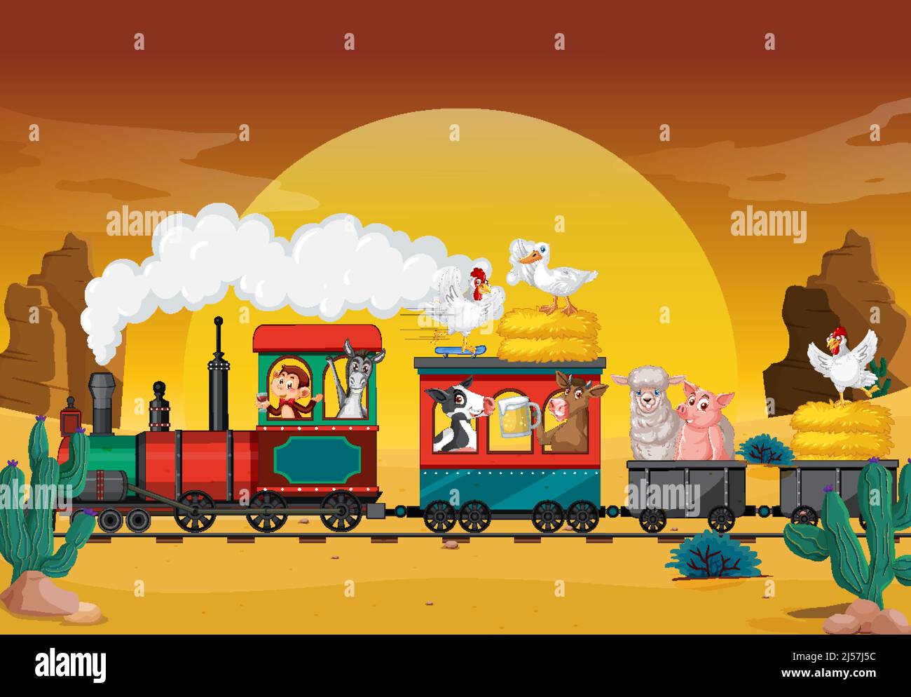 Train riding with many animals illustration Stock Vector Image & Art ...