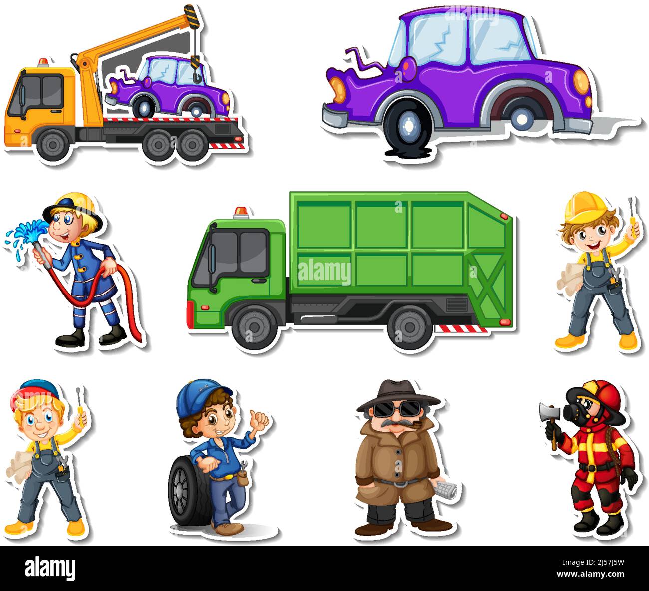 Sticker set of professions characters and objects illustration Stock ...