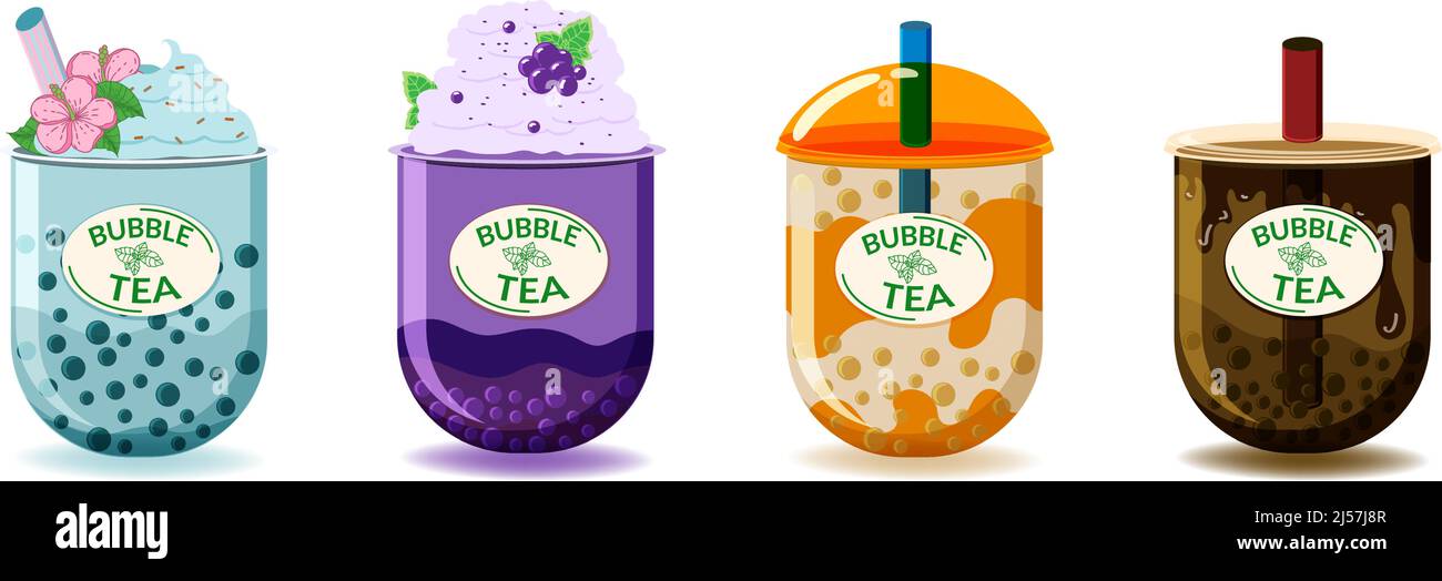 A set of different types of tea. Flat style painted elements. Fancy ...