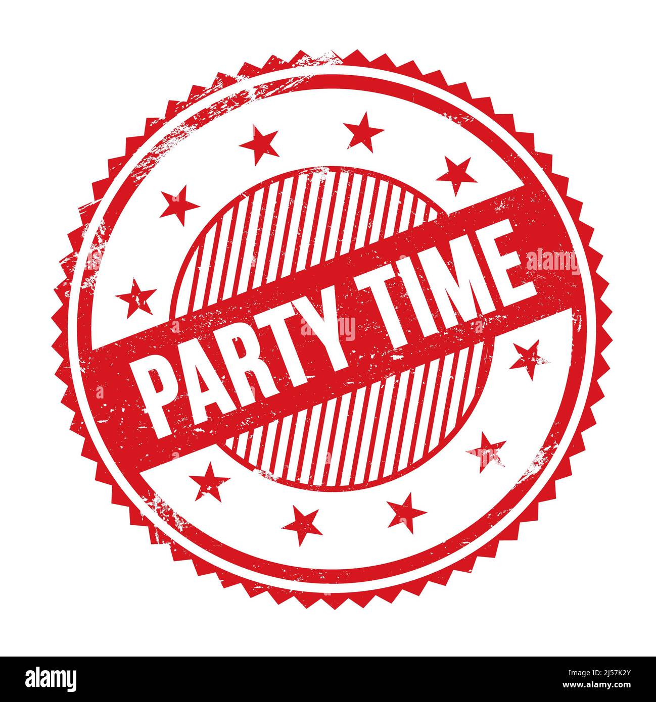 PARTY TIME text written on red grungy zig zag borders round stamp Stock ...