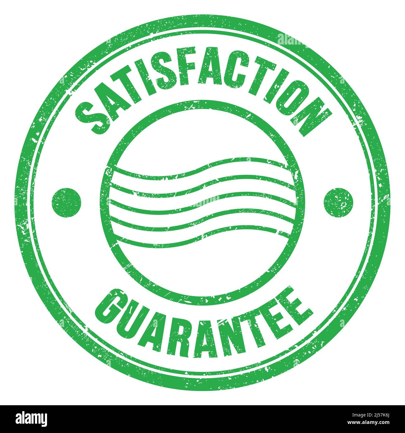 SATISFACTION GUARANTEE text written on green round postal stamp sign ...