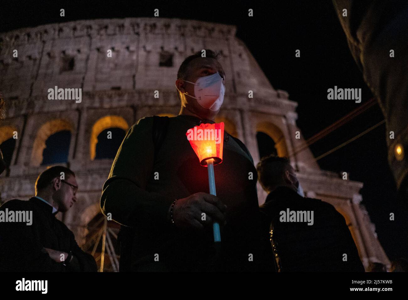 Italy, Rome on 2022-04-15. Easter ceremony and torchlight procession at ...