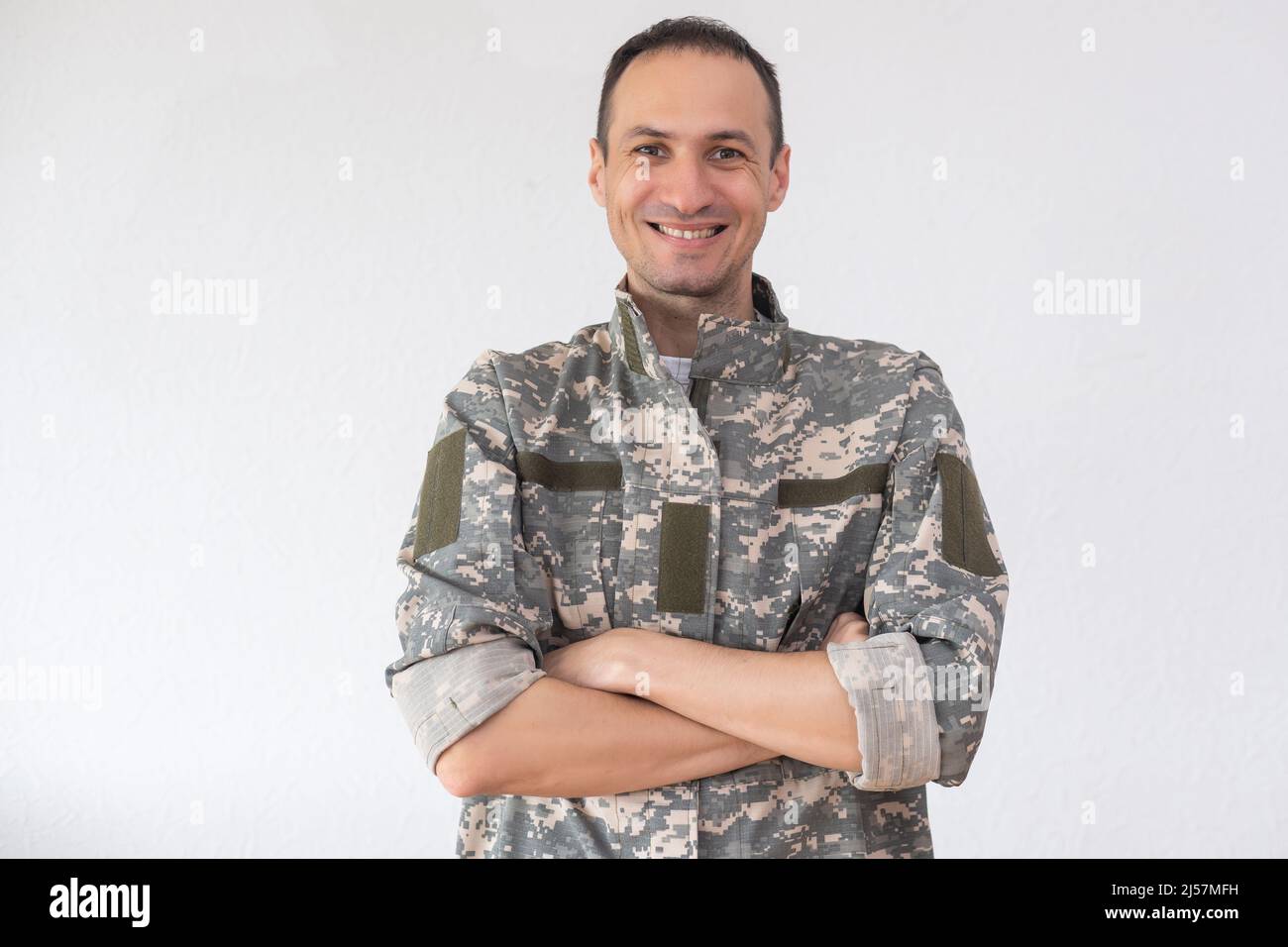 one fit attractive soldier half length portrait over white Stock Photo ...