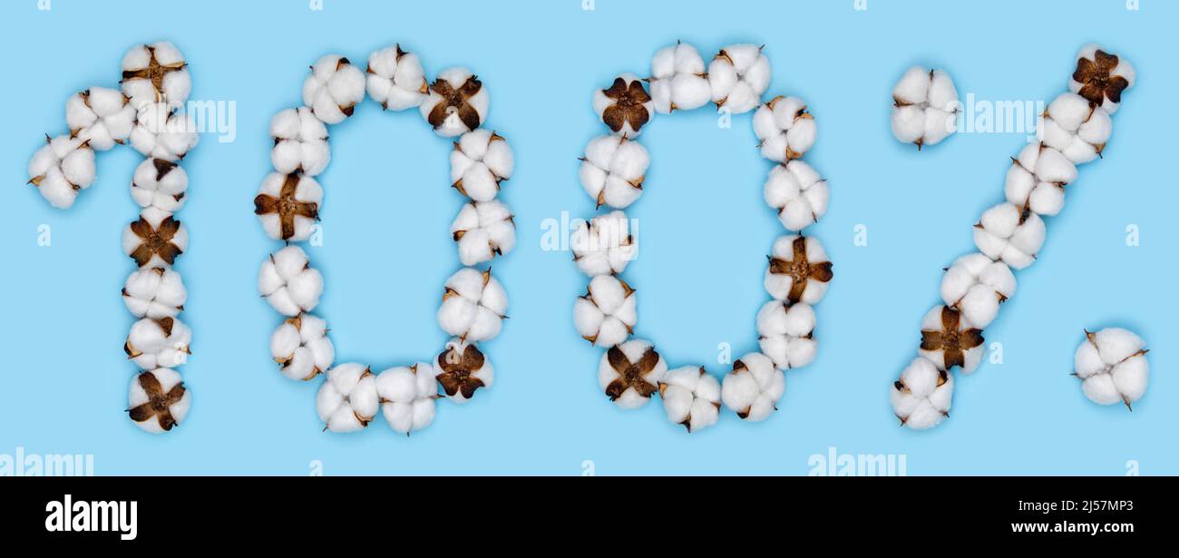 Lettering 100% made of cotton flowers. Concept of organic raw material ...