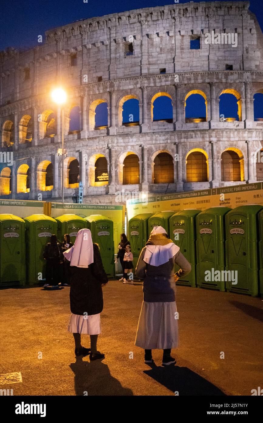 Italy, Rome on 2022-04-15. Easter ceremony and torchlight procession at ...