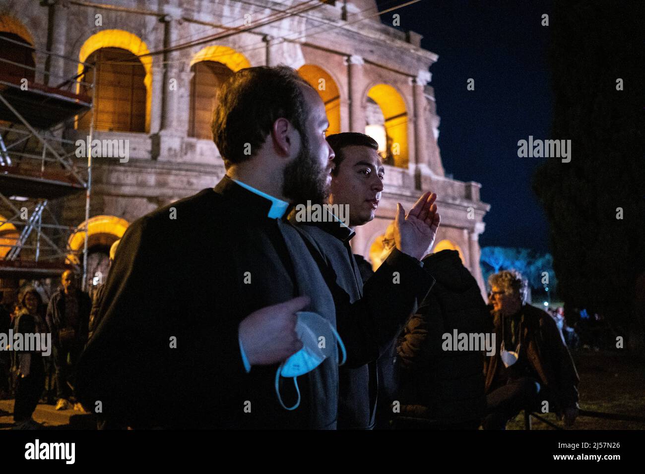 Italy, Rome on 2022-04-15. Easter ceremony and torchlight procession at ...