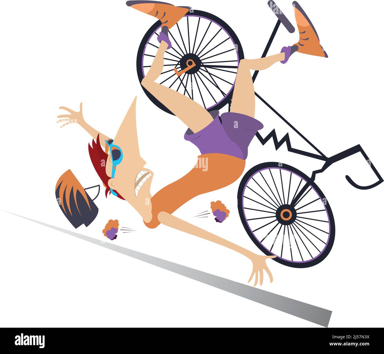 Cyclist falling down from the bicycle isolated illustration. Cyclist ...