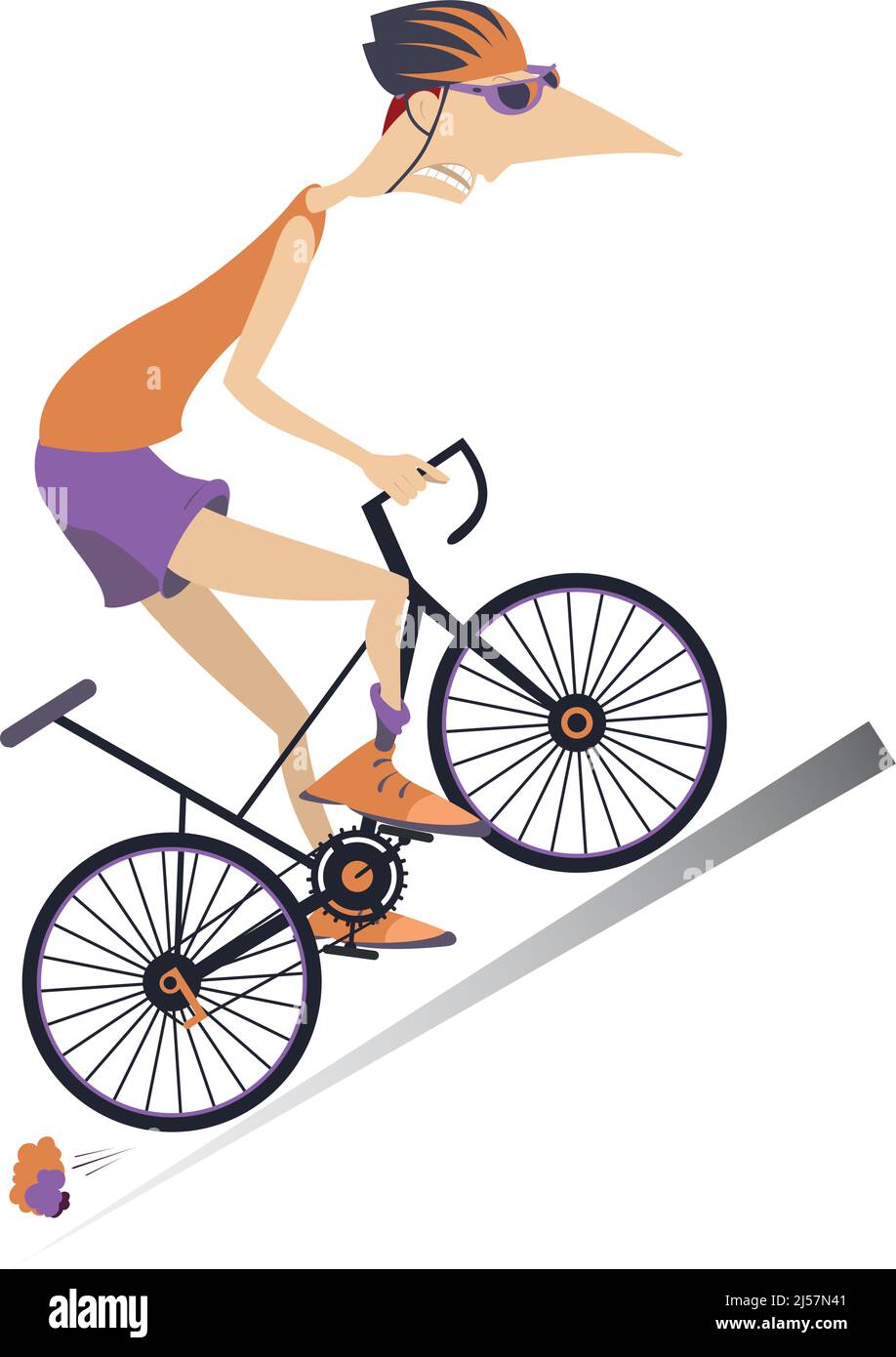 Tired cyclist rides a bike isolated illustration. Tired cartoon cyclist ...