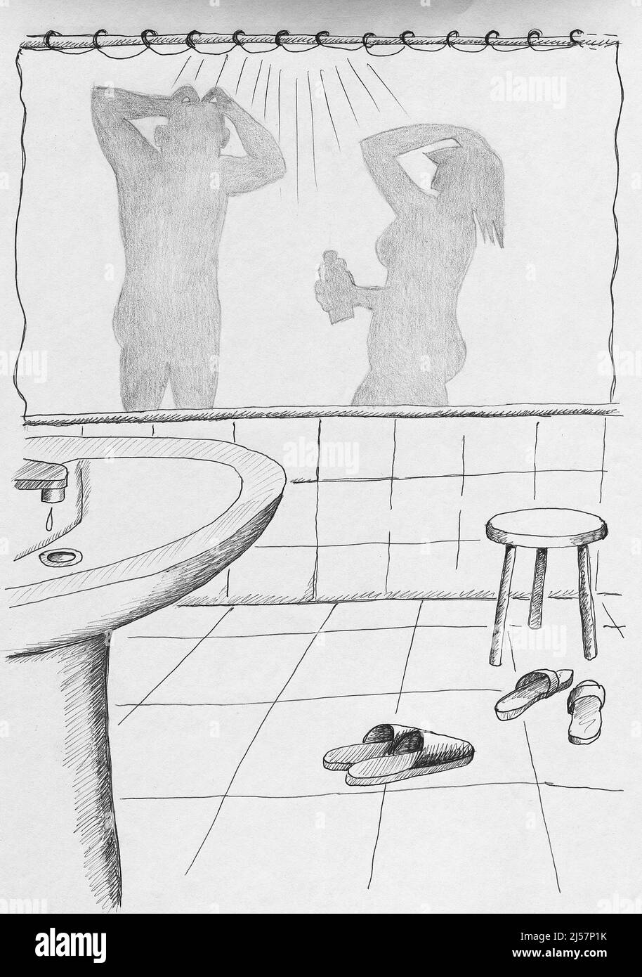 Couple taking a shower together. Illustration Stock Photo - Alamy