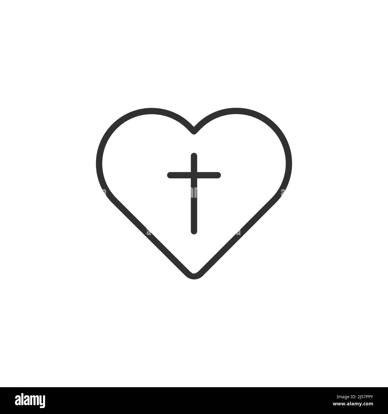 Christian Cross Inside Heart Icon Black Christian Cross Sign Isolated