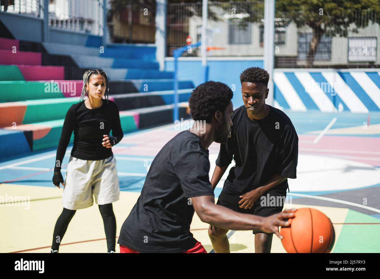 African friends playing basketball outdoor - Urban lifestyle concept ...