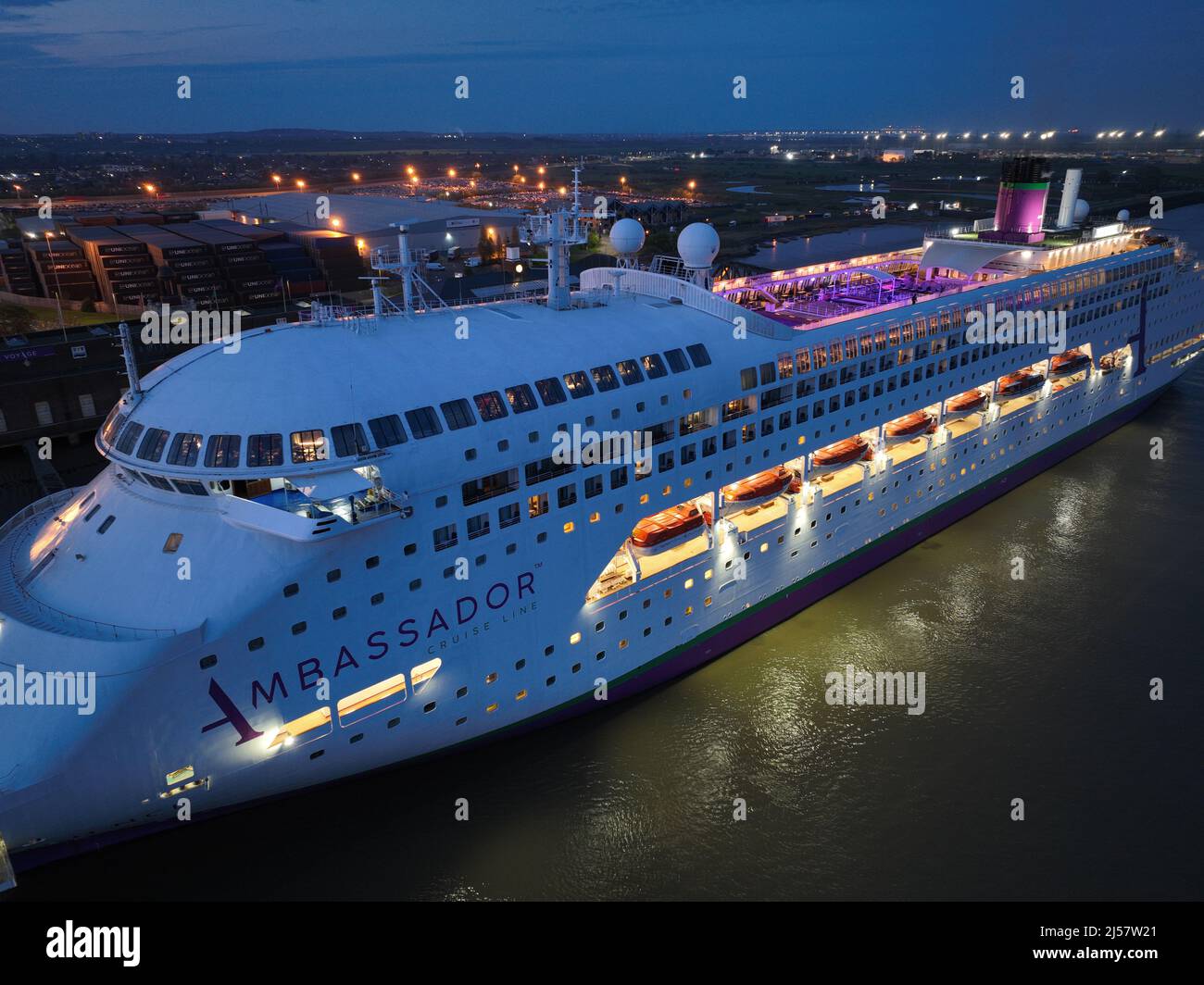 Ambassador Cruise Line's Flag Ship Ambience docked at Tilbury for her ...