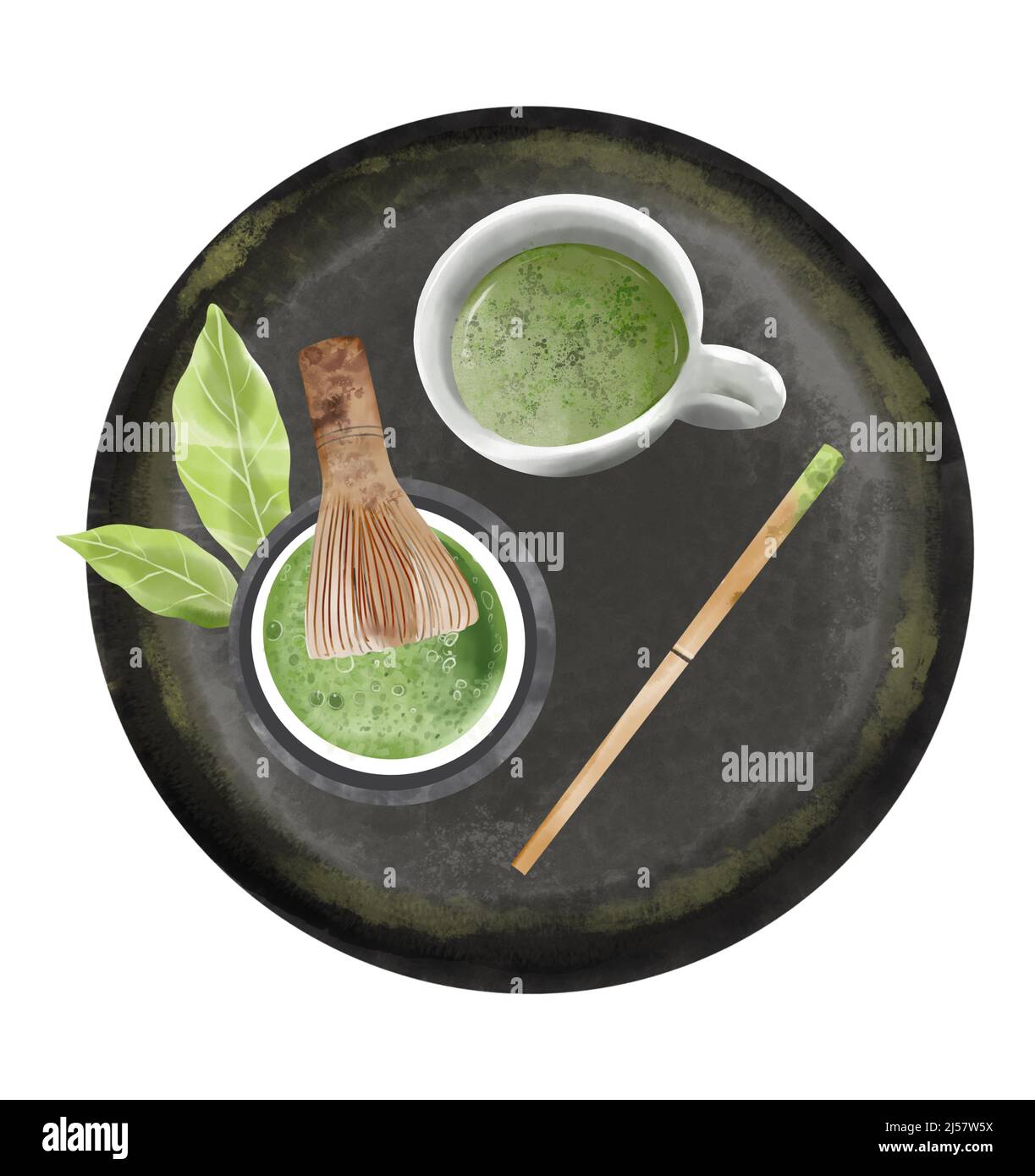 Organic Green Matcha Tea ceremony illustration isolated on white ...