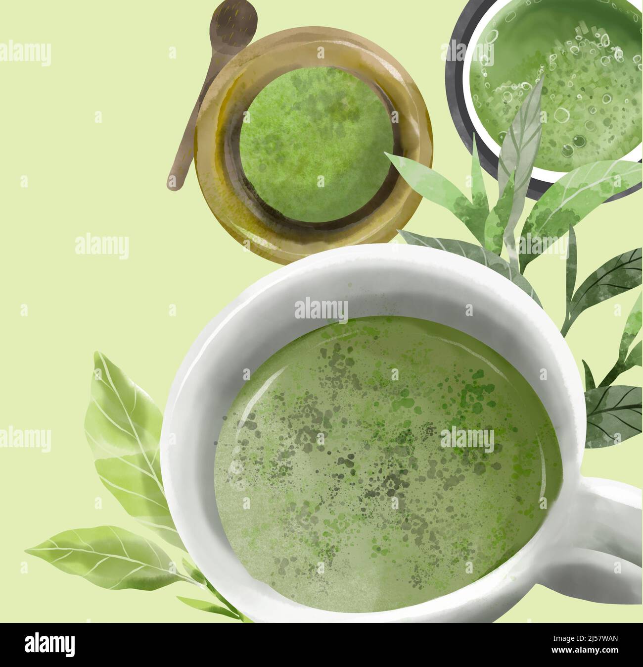 Organic Green Matcha Tea ceremony illustration isolated on white ...