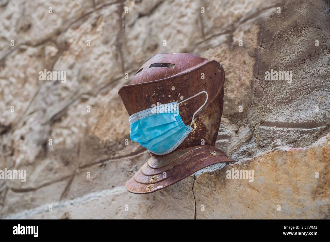 Knight armor wear face mask during COVID, CORONAVIRUS pandemic. Health ...