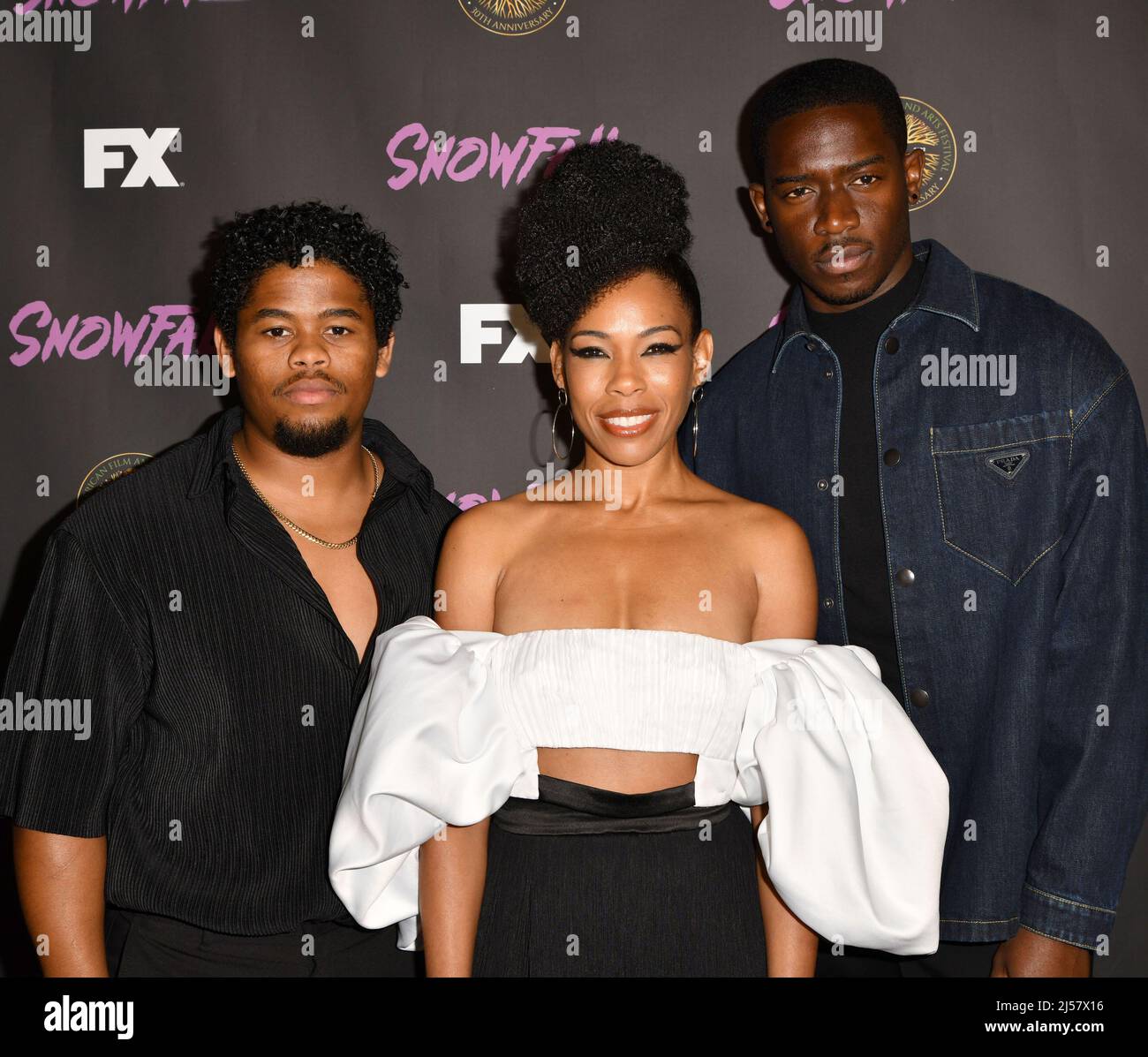 LOS ANGELES, CA - APRIL 20: Isaiah John, Angela Lewis, Damon Idris ...