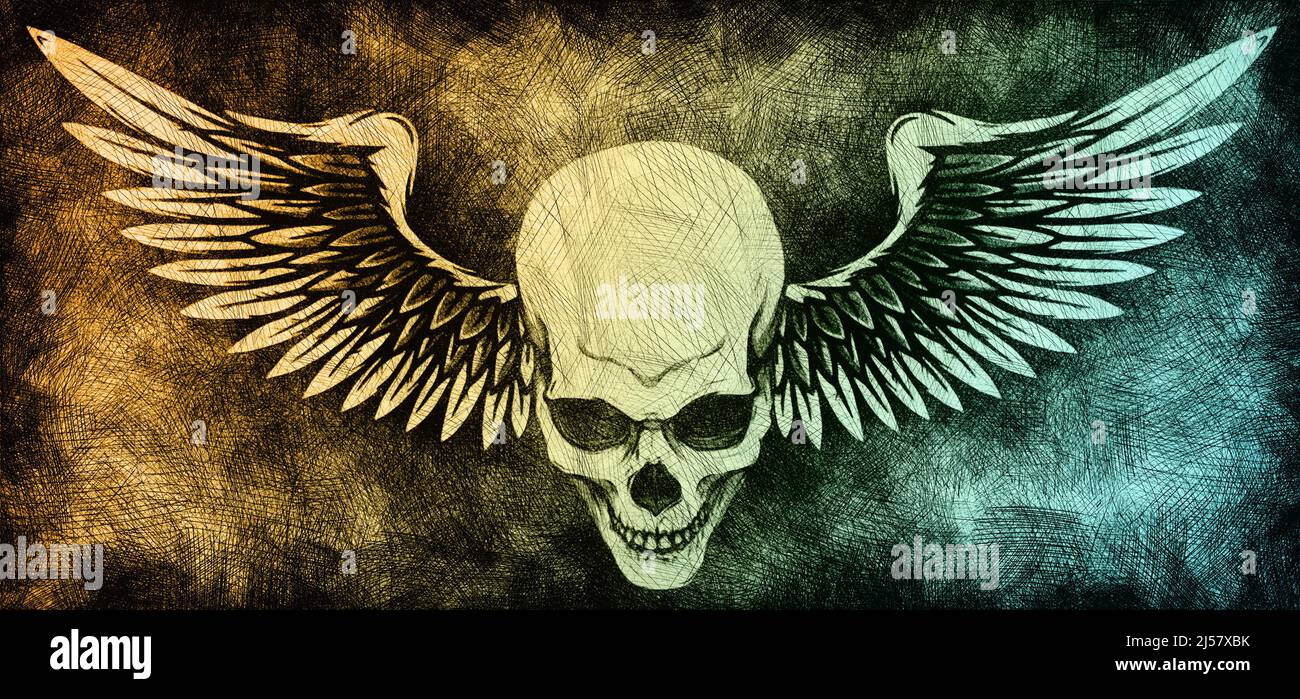 Grim reaper skull with wings Stock Photo - Alamy