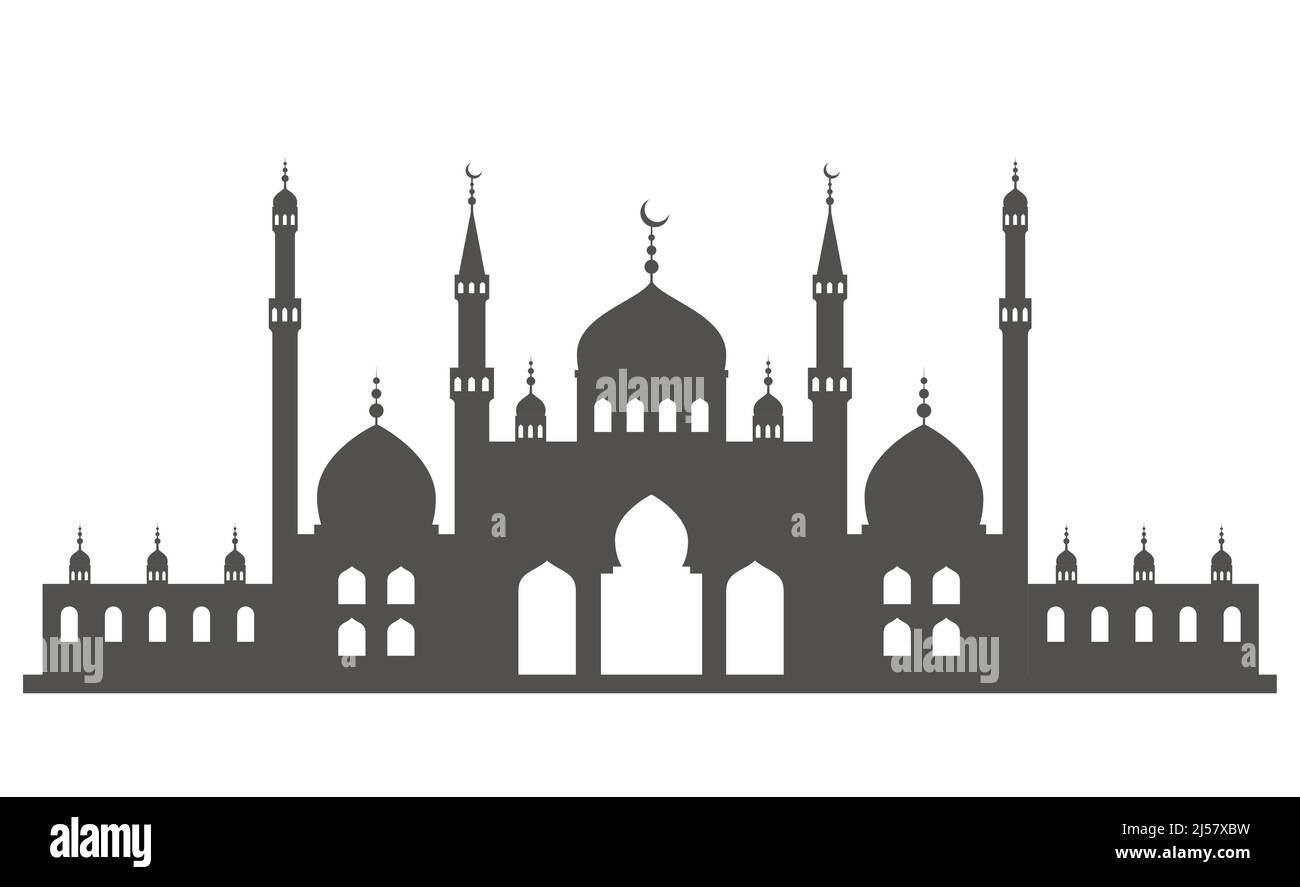 Mosque with minarets silhouette. Islamic architecture on skyline ...