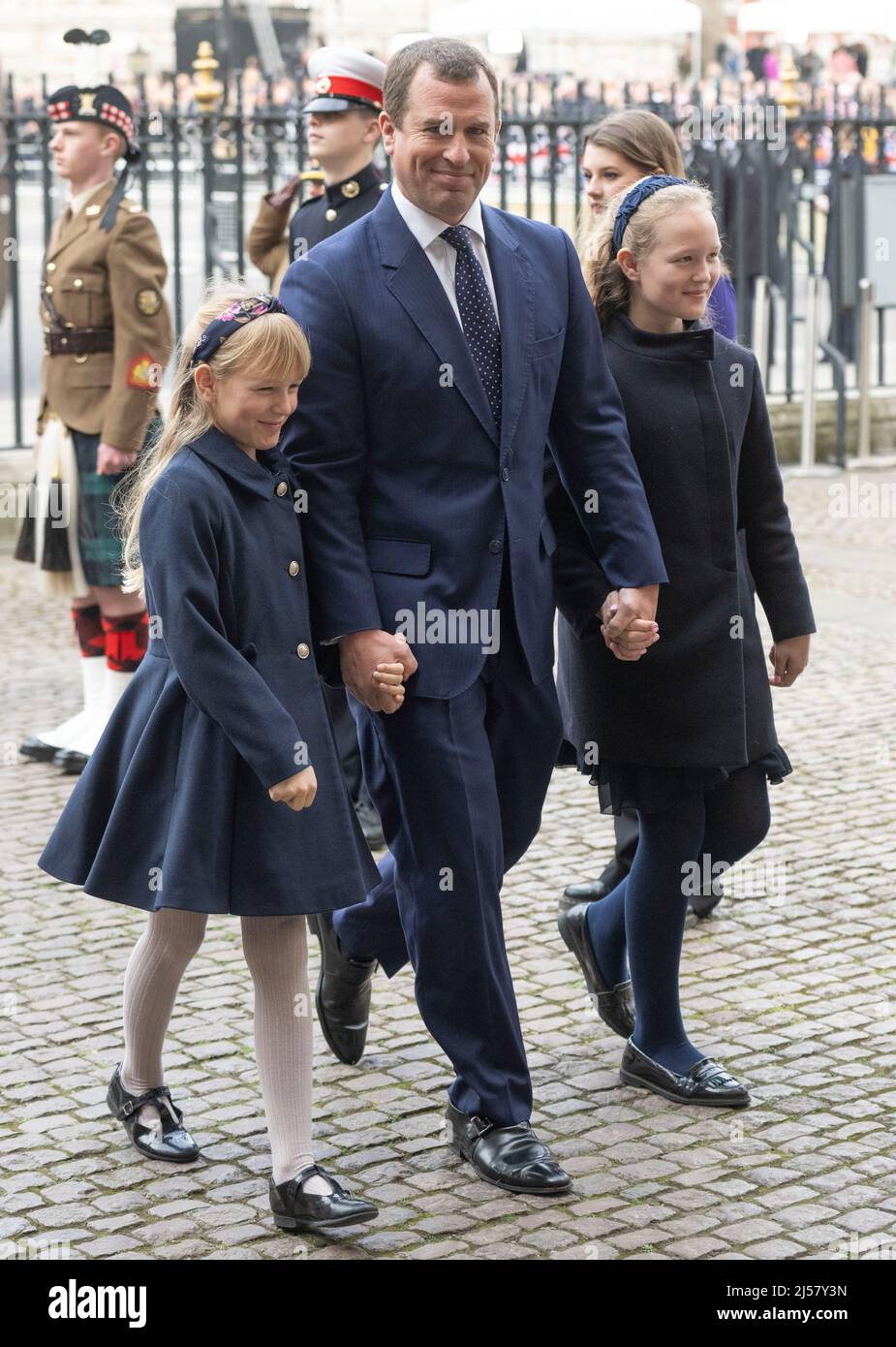 London, UK. 29 March, 2022. Peter Phillips with daughters Savannah ...