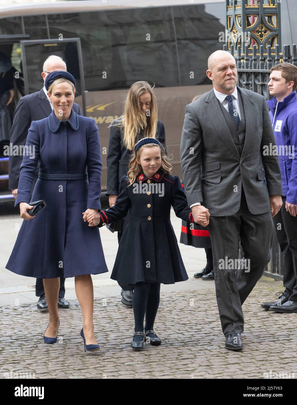 London, UK. 29 March, 2022. Zara Tindall, Mike Tindall and daughter Mia ...