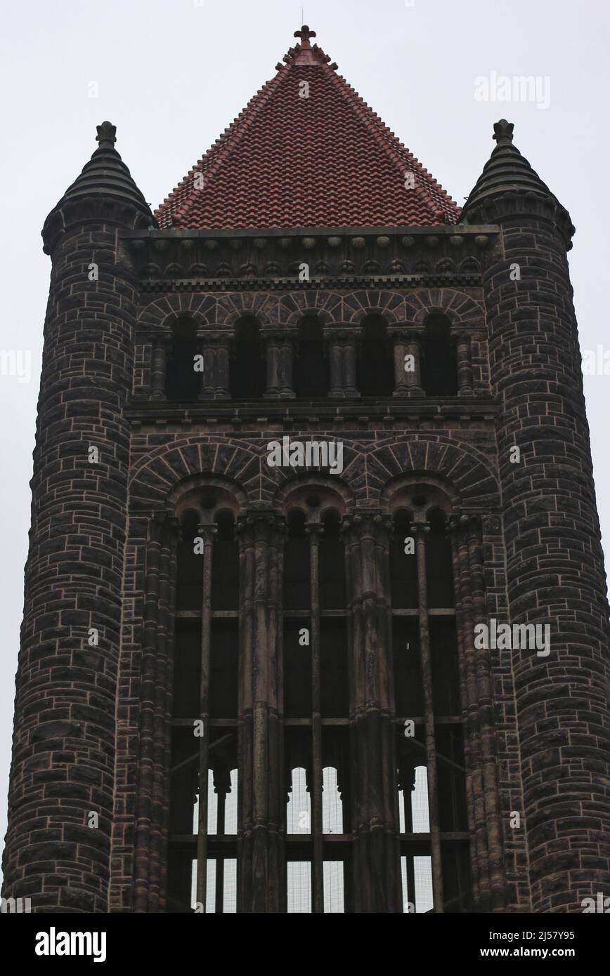 Vintage stone tower in the medieval Gothic style Stock Photo - Alamy