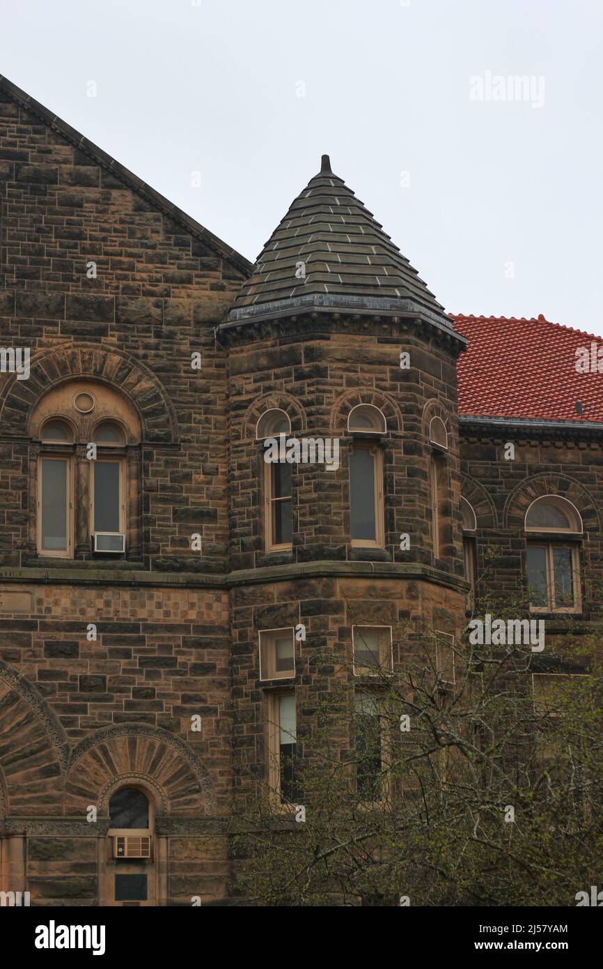 Vintage stone tower in the medieval Gothic style Stock Photo - Alamy