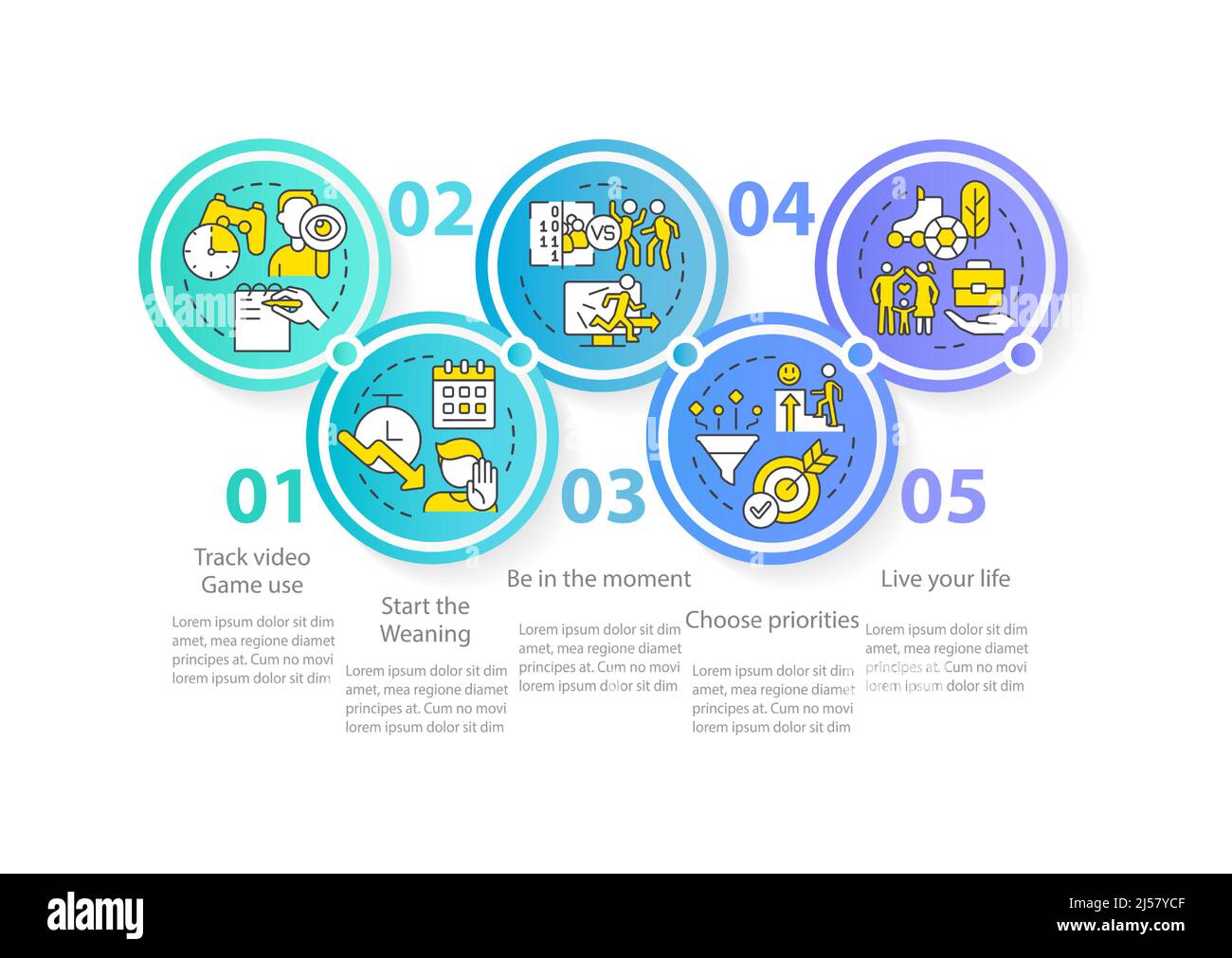 Coping with gaming addiction circle infographic template Stock Vector ...