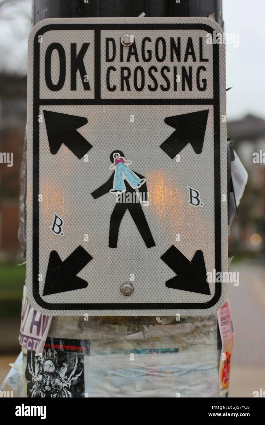 Street sign of OK Diagonal crossing across the traffic intersection in ...