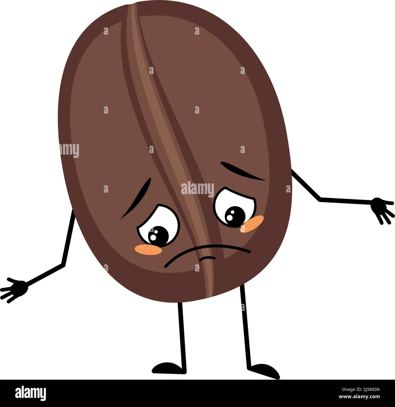 Coffee bean character with sad emotions, depressed face, down eyes ...