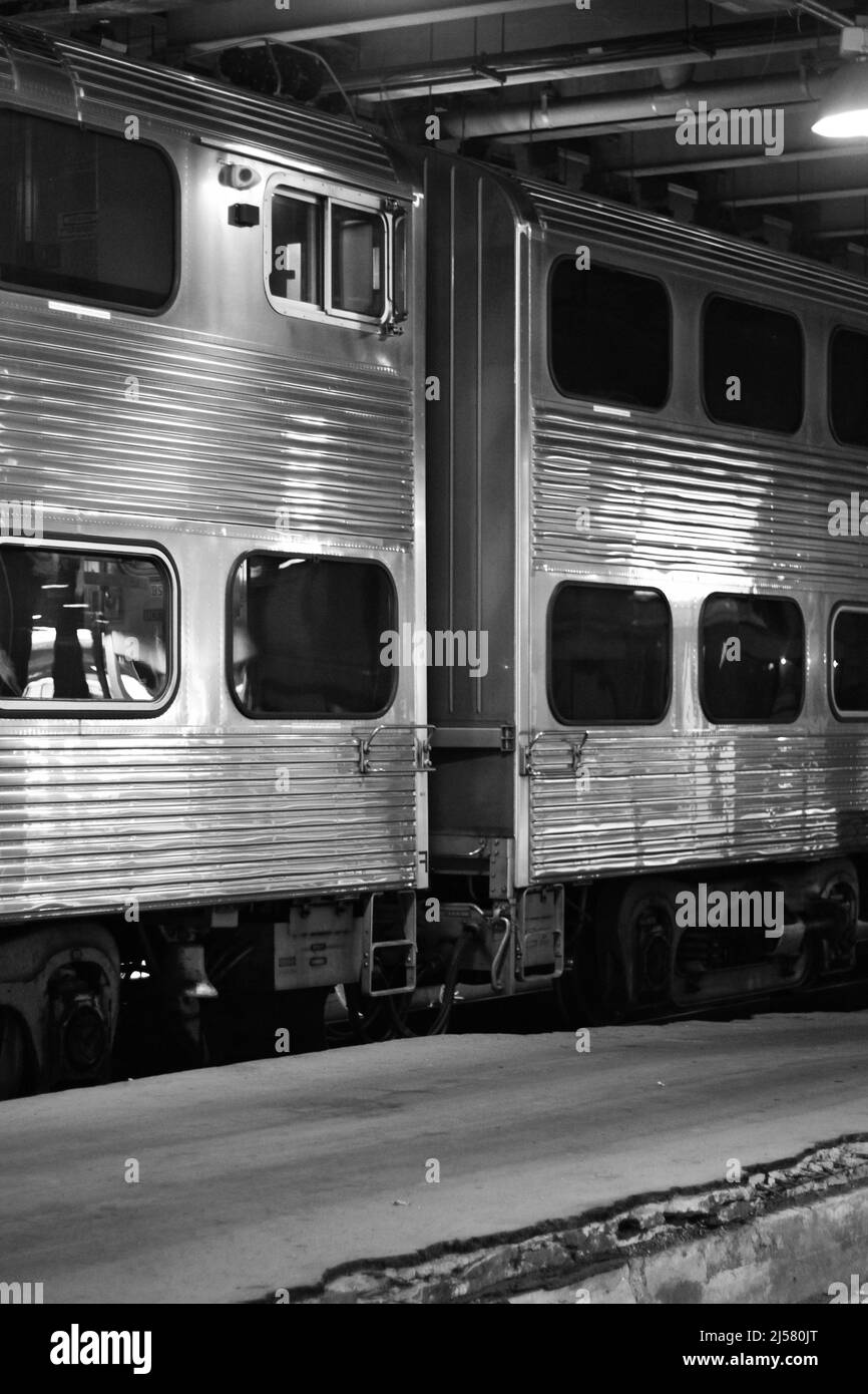 Railroad tracks in an underground transportation industrial facility ...