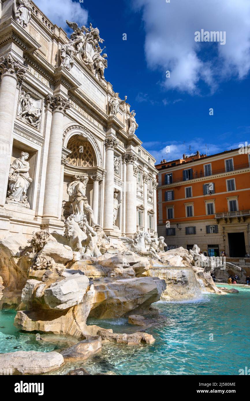 the Trevi Fountain and the Palazzo Poli in the Piazza di Trevi, one of ...