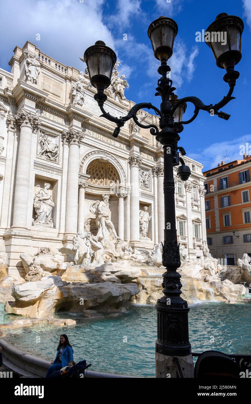 the Trevi Fountain and the Palazzo Poli in the Piazza di Trevi, one of ...