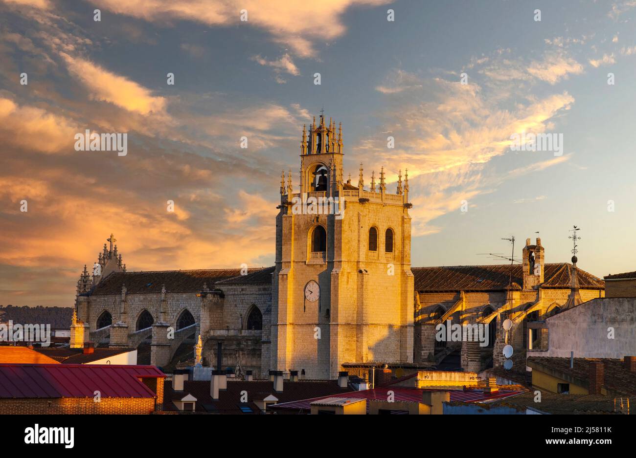 Panoramic view of the Gothic Cathedral of Palencia, 14th century, at ...