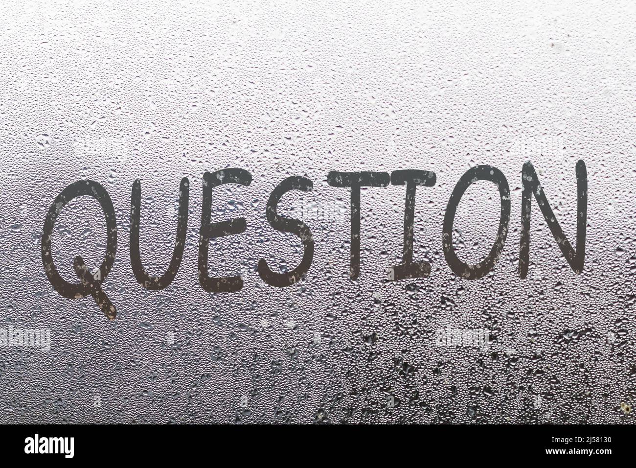 Word question. Abstract background with drops of water. Inscription on ...