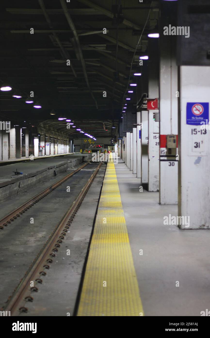 Railroad tracks in an underground transportation industrial facility ...