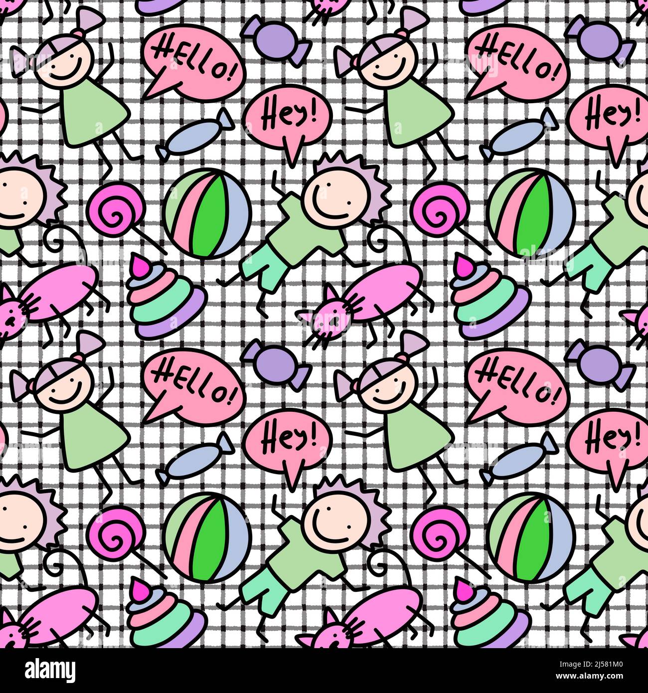 Cartoon seamless kids comic pattern for fabrics and textiles and ...