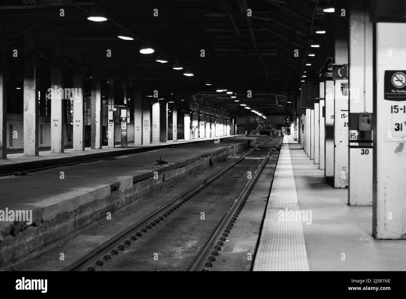 Railroad tracks in an underground transportation industrial facility ...