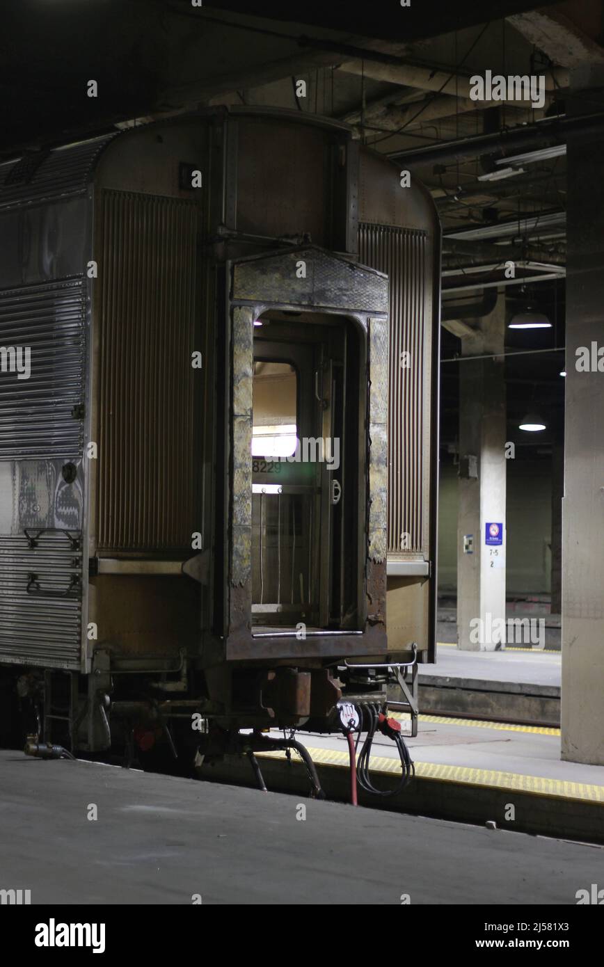 Public transit train car parked at the train station platform Stock ...