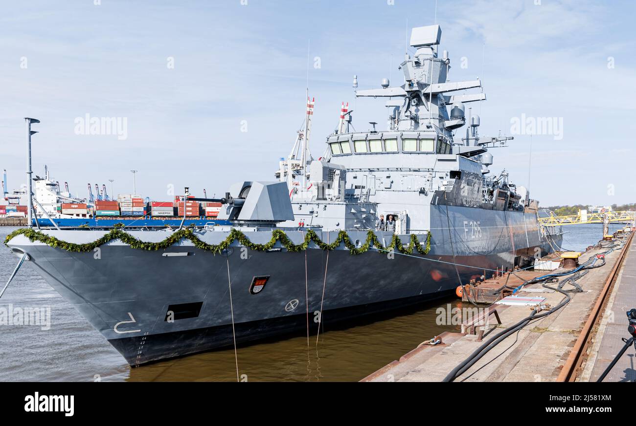 Hamburg, Germany. 21st Apr, 2022. The corvette "Köln", the first of a ...
